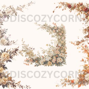 26 Autumn Rose Floral Border Clipart, Soft Watercolor Fall Rose Flower ...