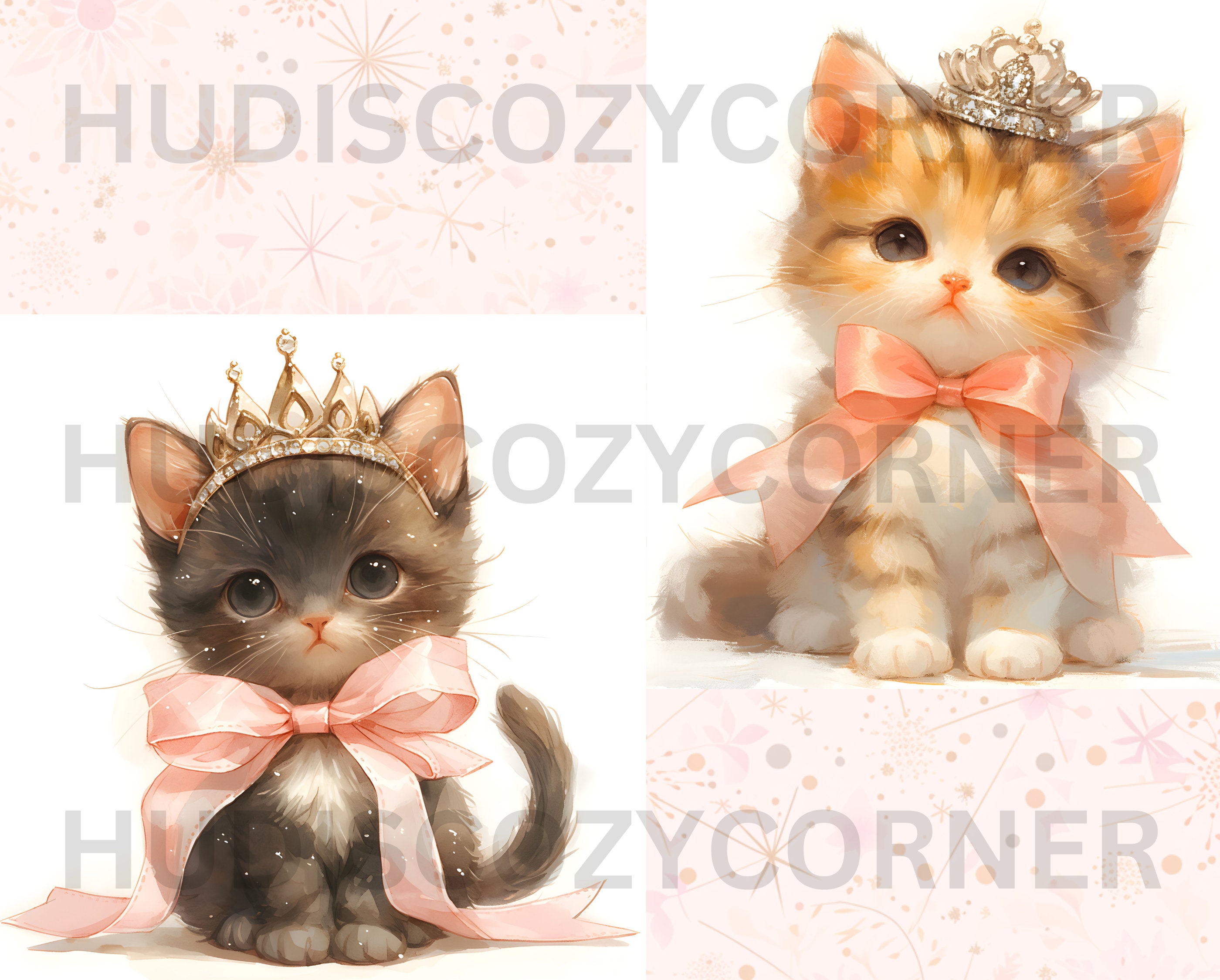 9 Cute Tiara Kitten Clipart Bundle, Watercolor Royal Baby Kittens With ...