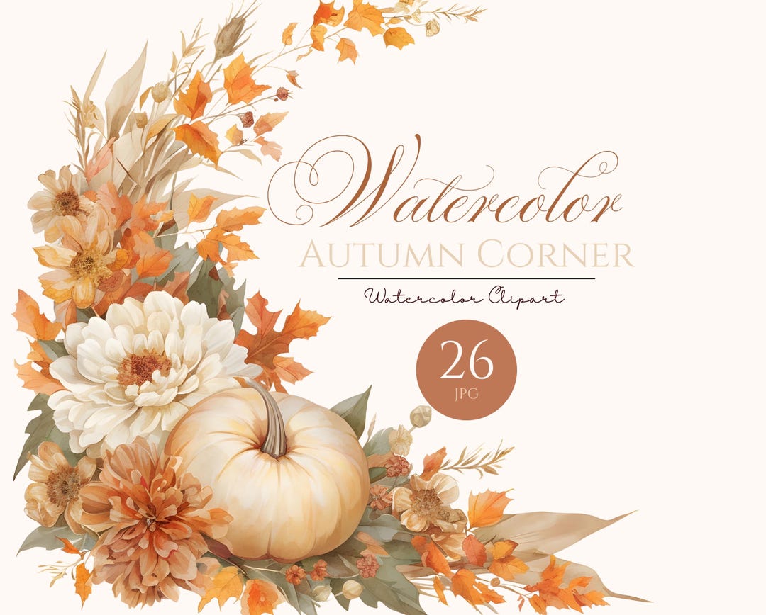 26 Autumn Floral Border Clipart Bundle, Watercolor Fall Leaves and ...