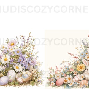 15 Easter Flower Clipart Border, Watercolor Spring Corners, JPG Bundle ...