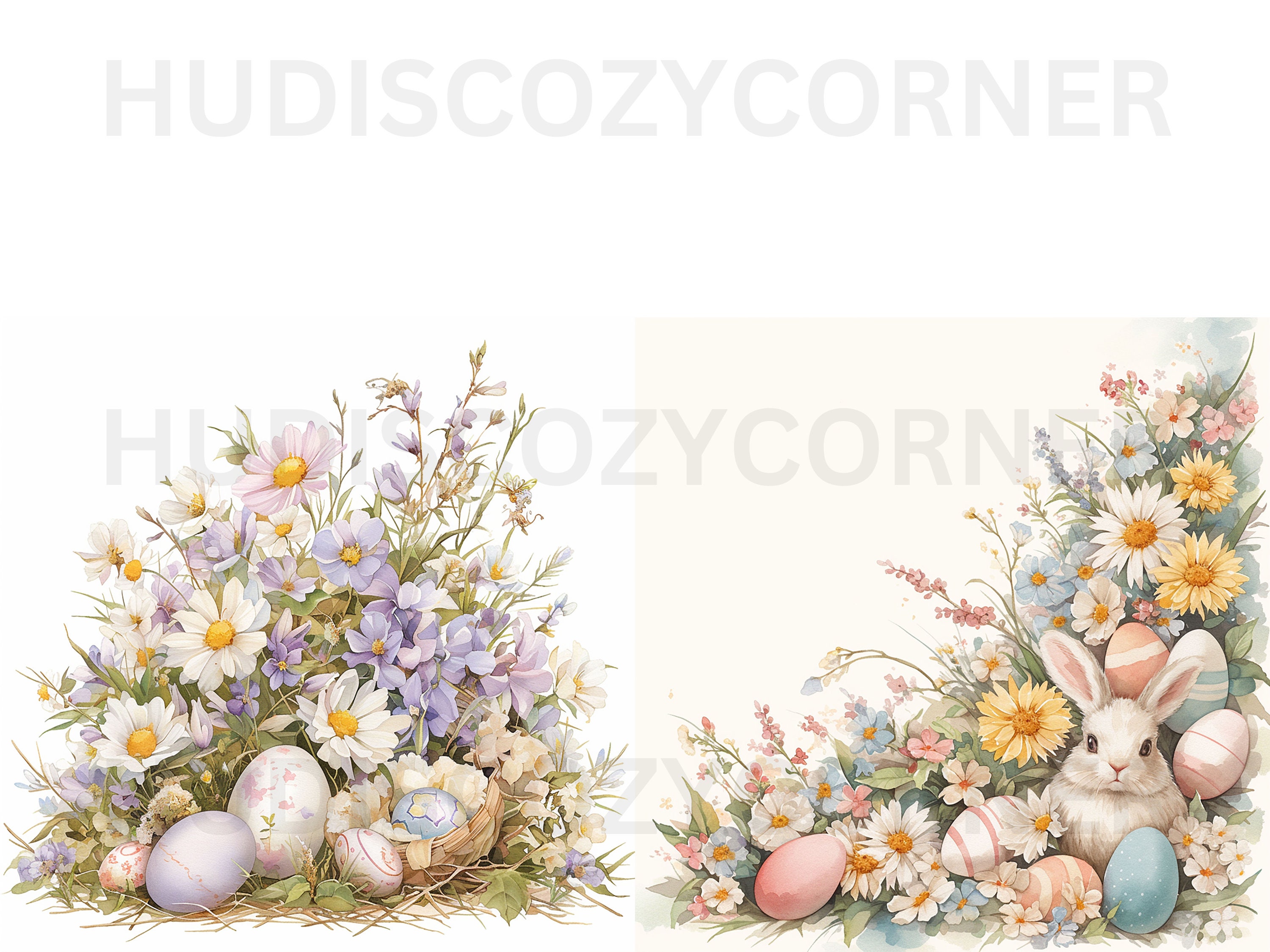 15 Easter Flower Clipart Border, Watercolor Spring Corners, JPG Bundle ...