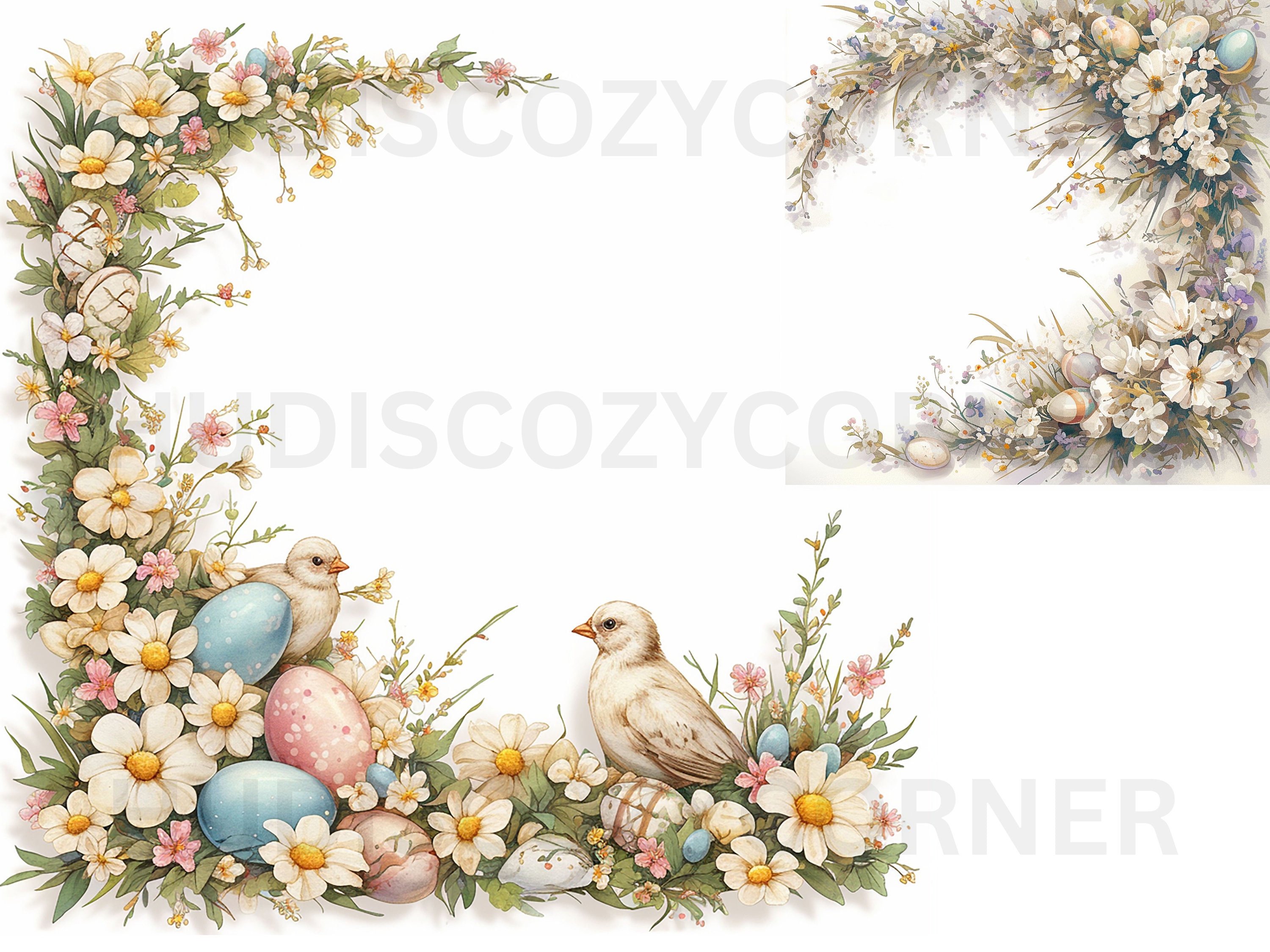 15 Easter Flower Clipart Border, Watercolor Spring Corners, JPG Bundle ...