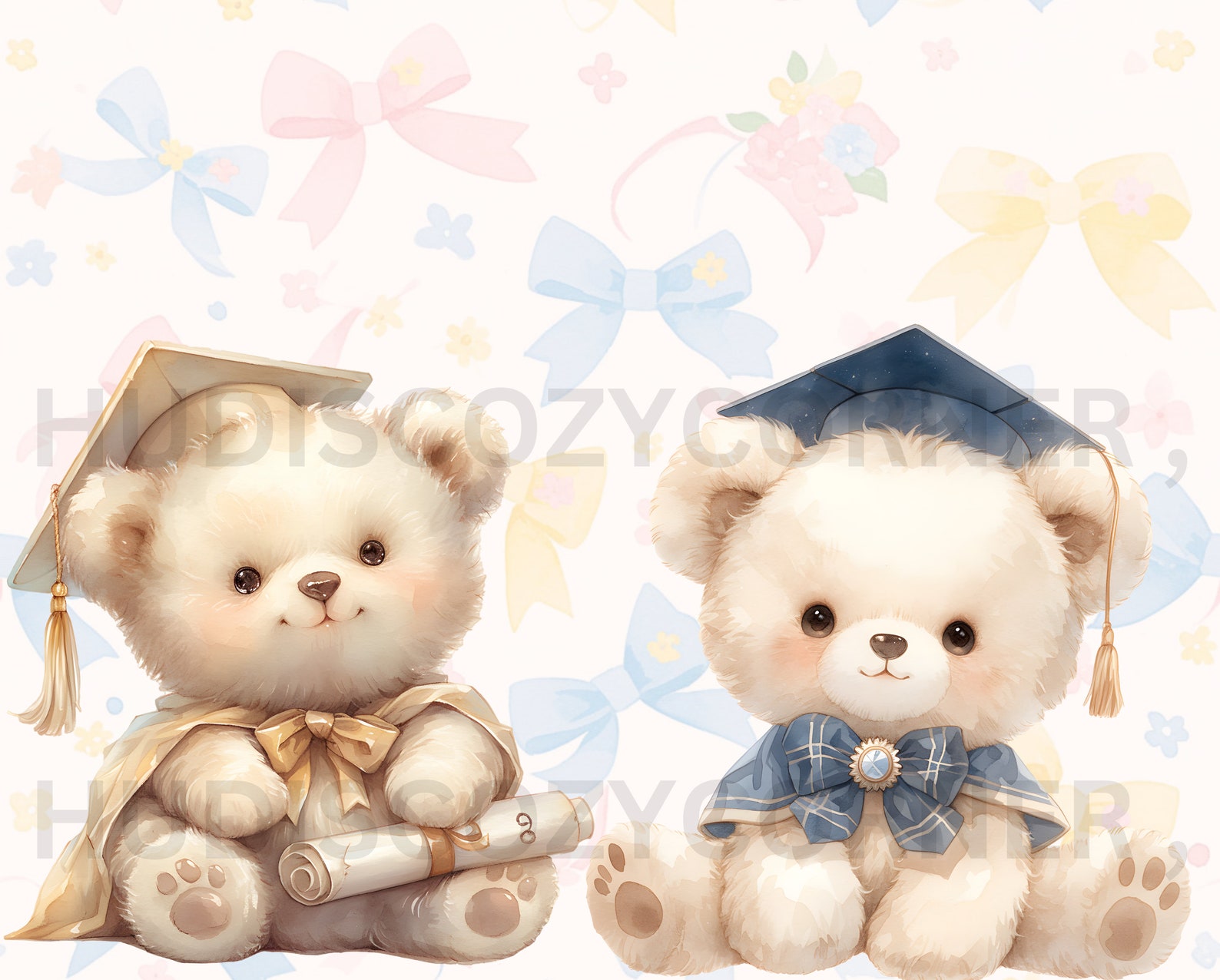 15 Graduating Teddy Bear Clipart Bundle, Watercolor Cute Grad Bear ...