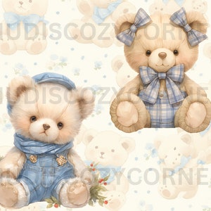 16 Teddy Bear in Denim Clipart Bundle, Watercolor Vintage Teddies ...