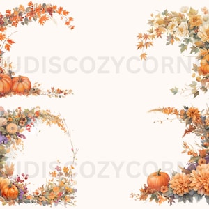 26 Autumn Floral Border Clipart Bundle, Watercolor Fall Leaves and ...