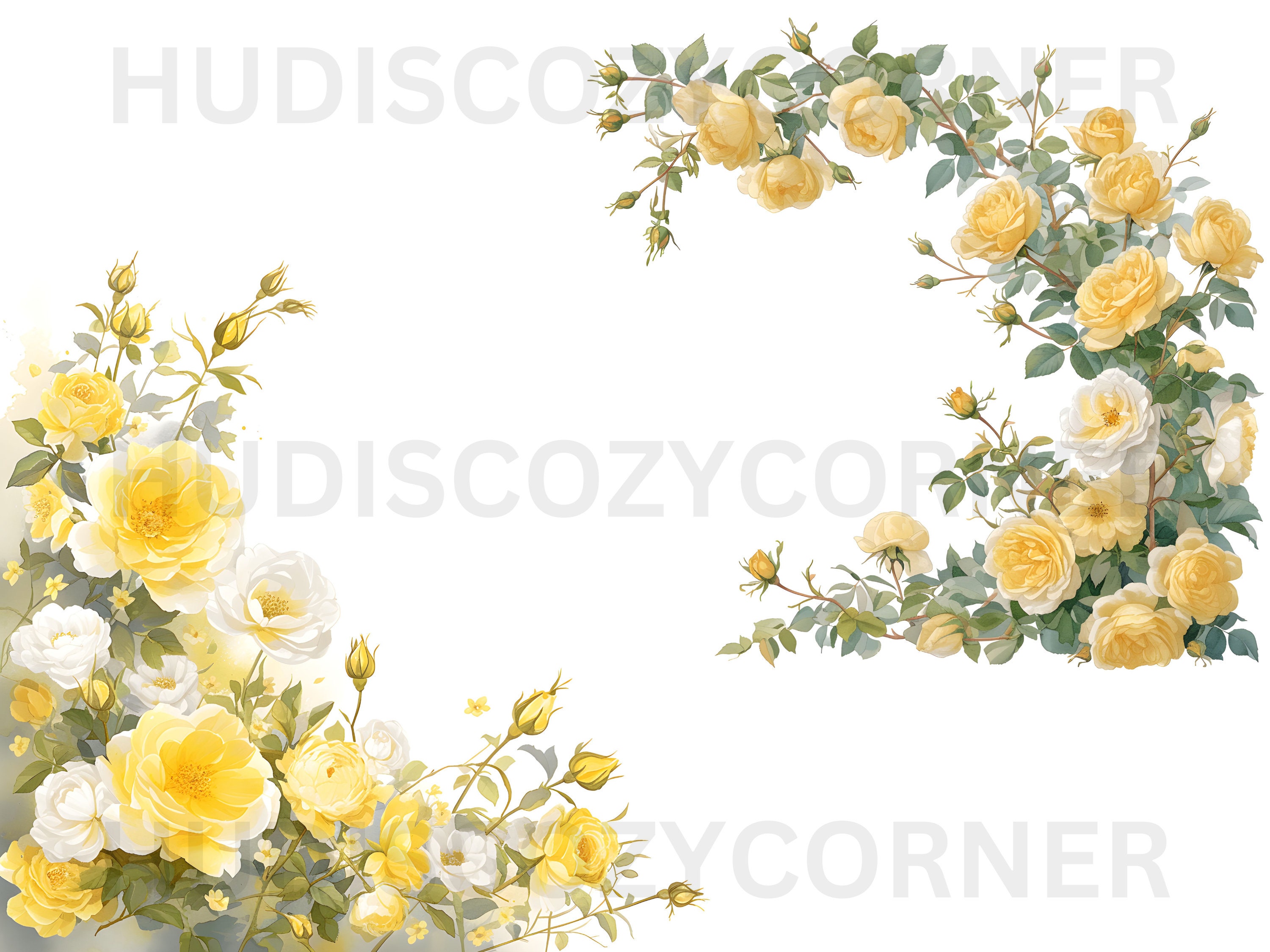 17 Rose Floral Border Clipart Bundle, Soft Watercolor Rose Flower ...