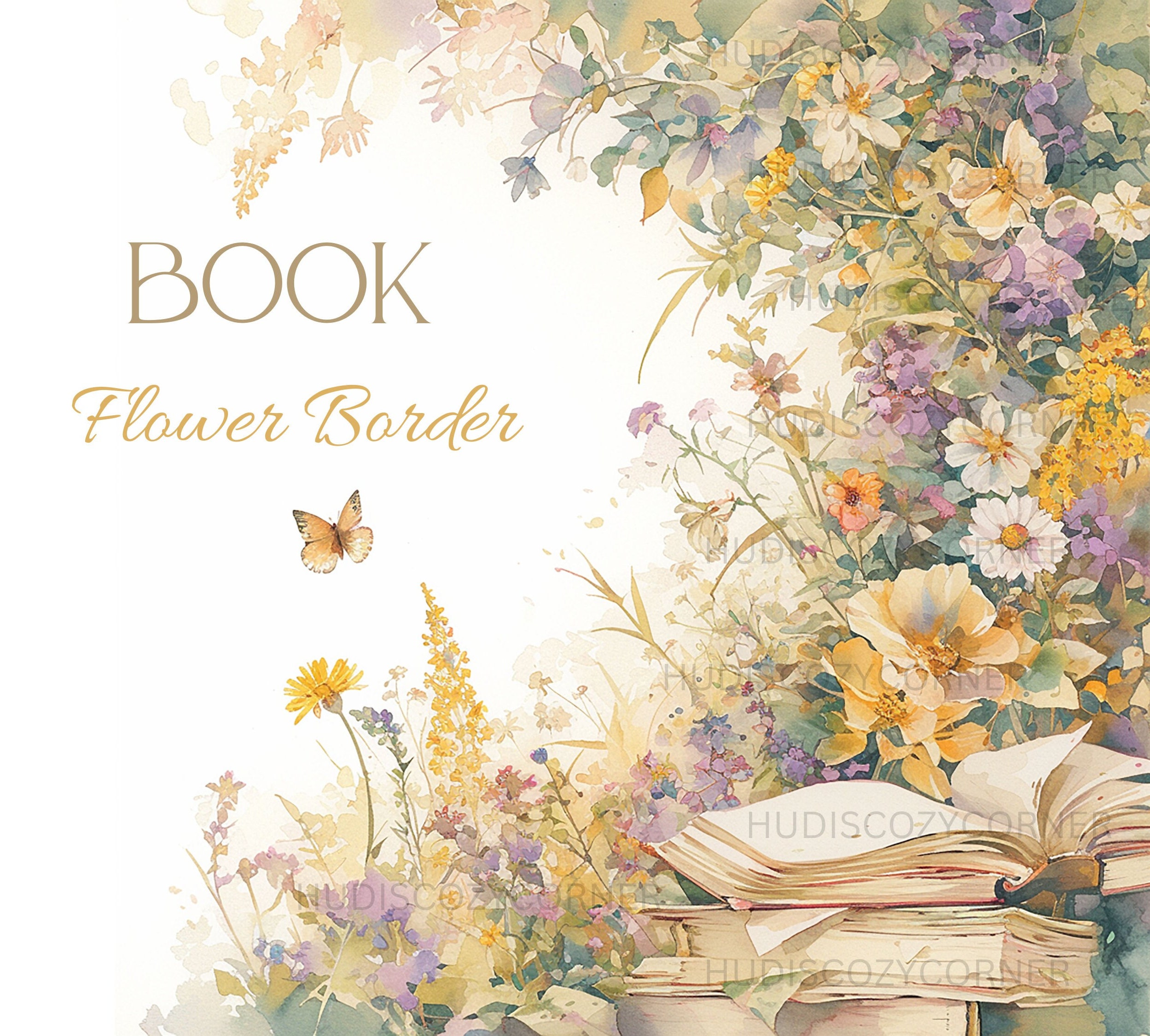 11 Watercolor Floral Book Border Clipart, Watercolor Flower Books ...