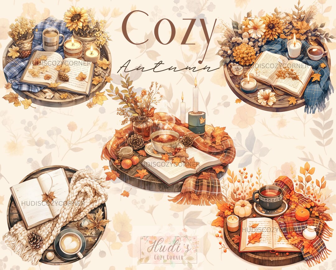 28 Cozy Autumn Tray Clipart Bundle, Watercolor Cozy Fall Leaves ...