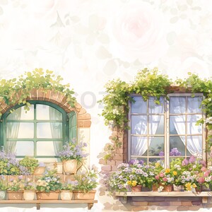 20 Spring Floral Window Clipart, Spring Flower Window View Bundle, Cozy ...