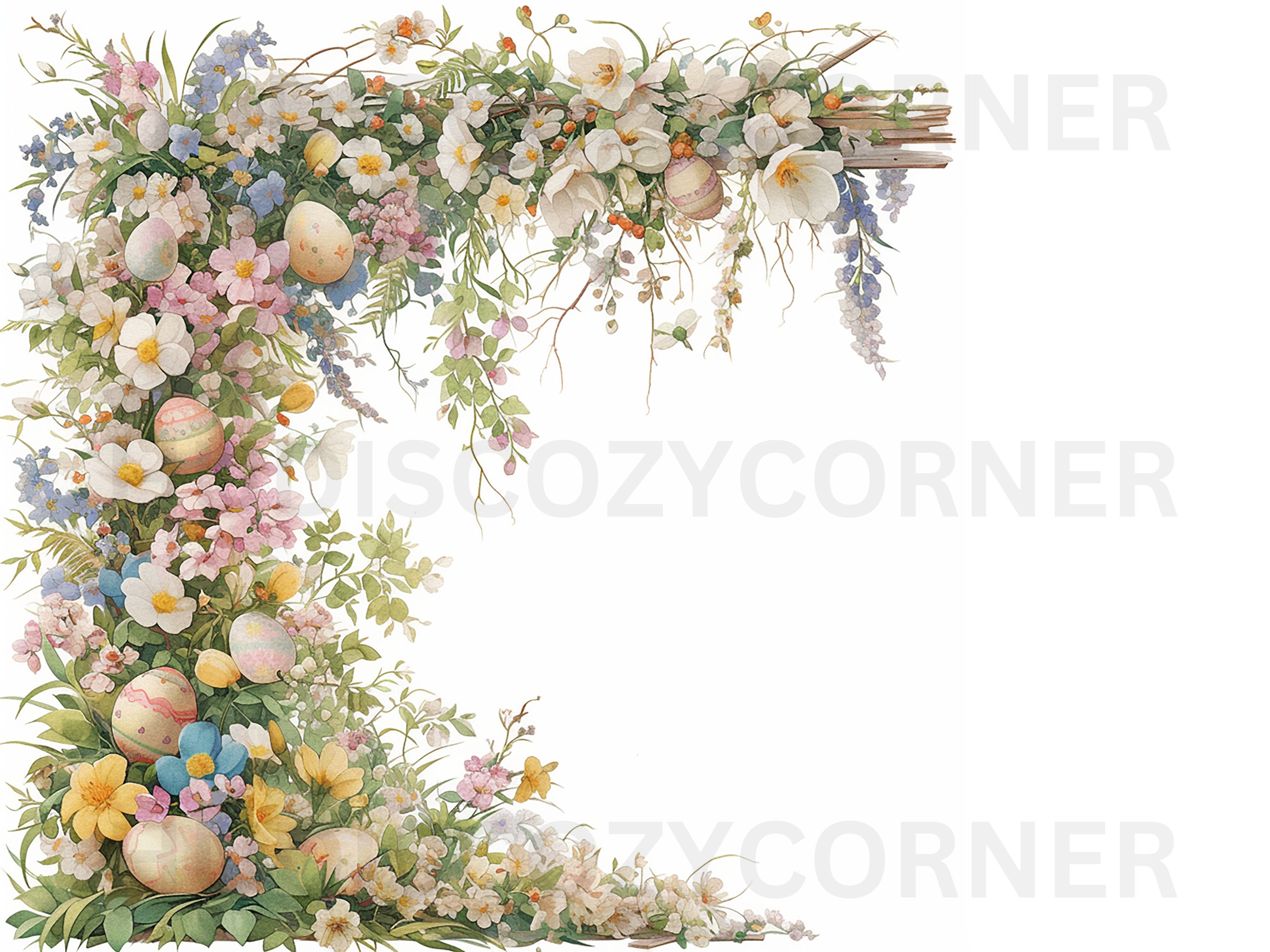 15 Easter Flower Clipart Border, Watercolor Spring Corners, JPG Bundle ...