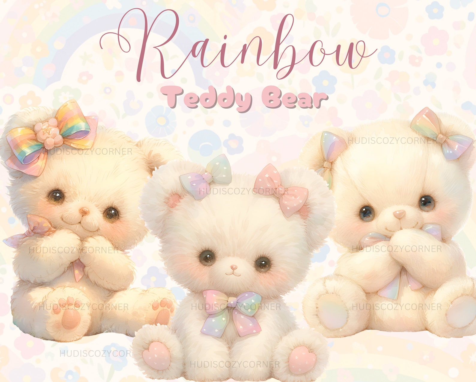 17 Cute Rainbow Themed Teddy Bear Clipart, Watercolor Pastel Teddies ...