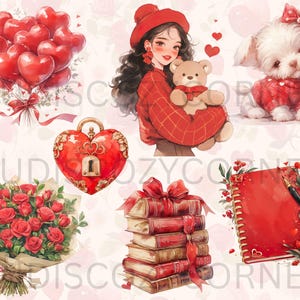 55 Vintage Valentine's Day Clipart Bundle, Printable Soft Romance JPG ...