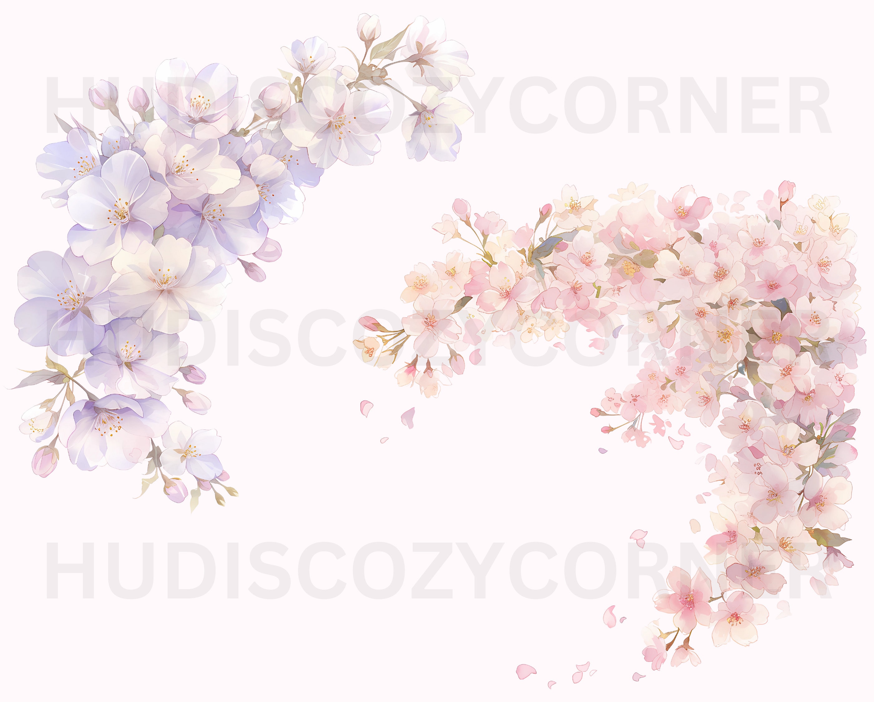 14 Watercolor Sakura Border Clipart, Cherry Blossom Decorative Corner ...