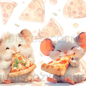 10 Cute Mice Eating Pizza Clipart, Printable Watercolor Mouse Bundle ...