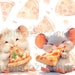 10 Cute Mice Eating Pizza Clipart, Printable Watercolor Mouse Bundle ...