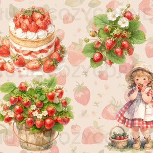 14 Watercolor Strawberry Clipart Bundle, Summer Fruit Graphics, Jam ...