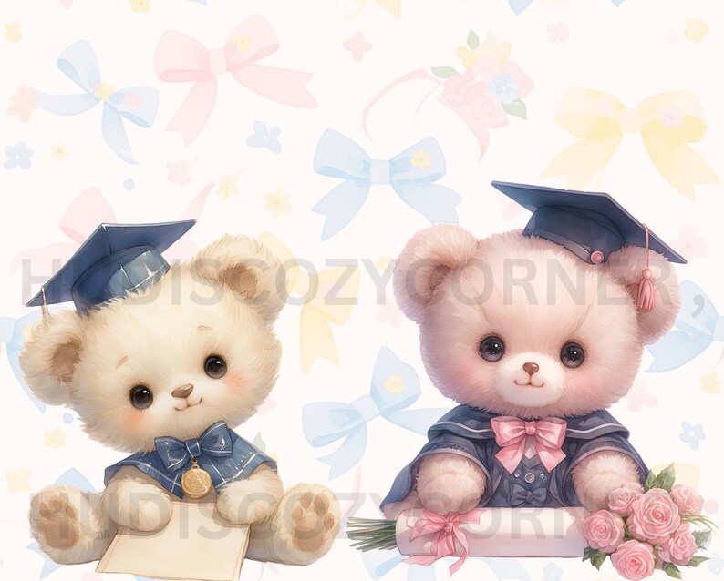 15 Graduating Teddy Bear Clipart Bundle, Watercolor Cute Grad Bear ...