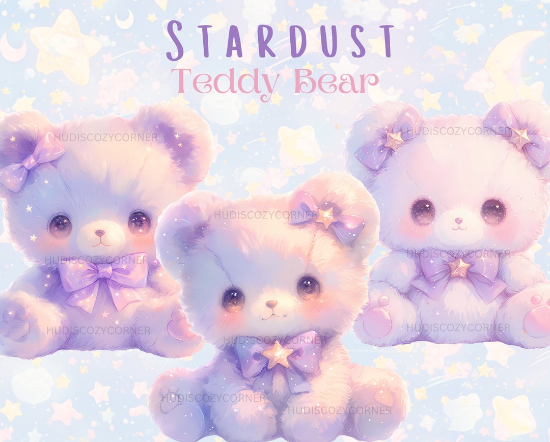 22 Pastel Stardust Teddy Bear Clipart Bundle, Watercolor Bow and Star ...