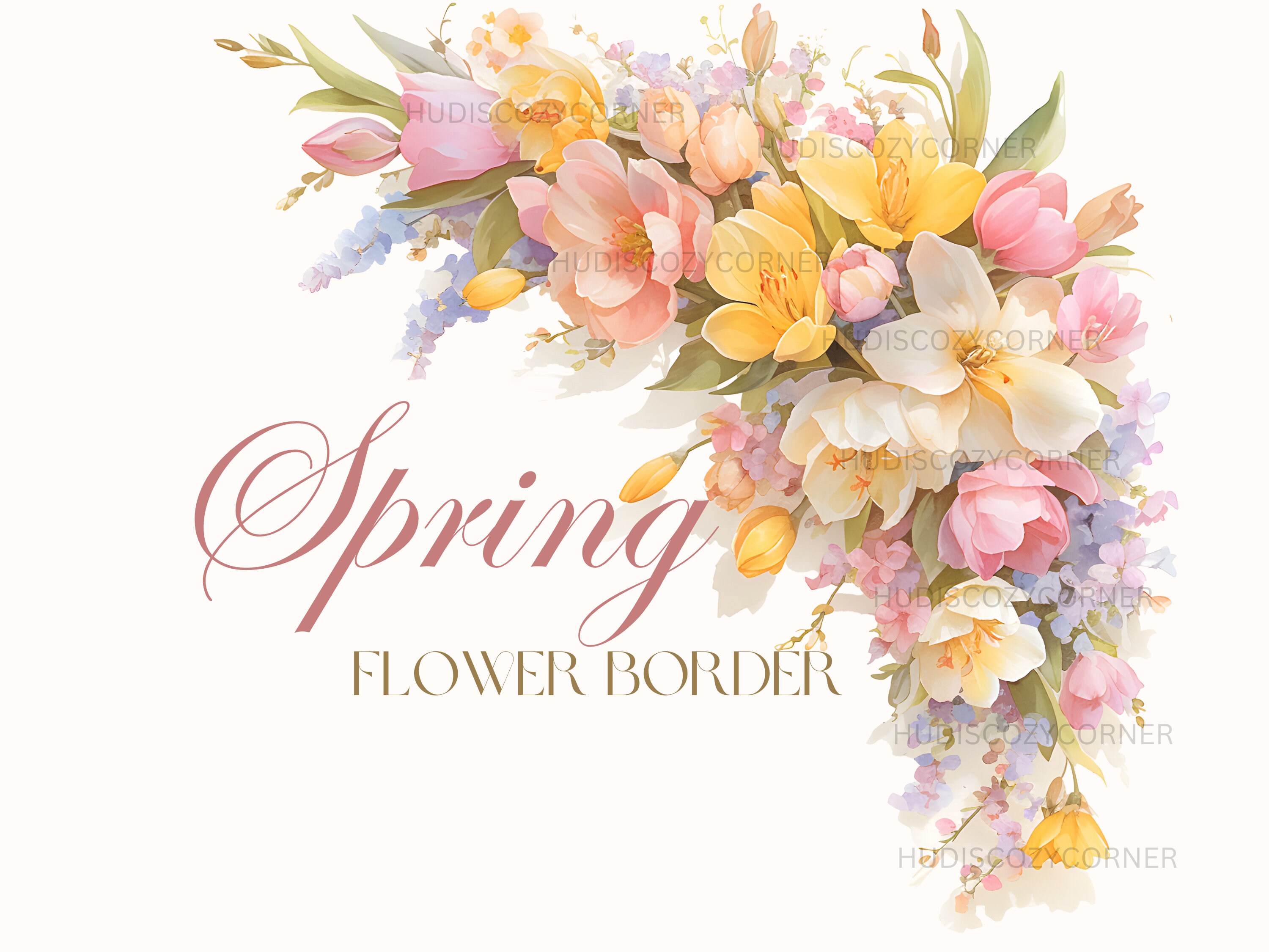 12 Watercolor Spring Flower Border Clipart, Floral Decorative Corner ...