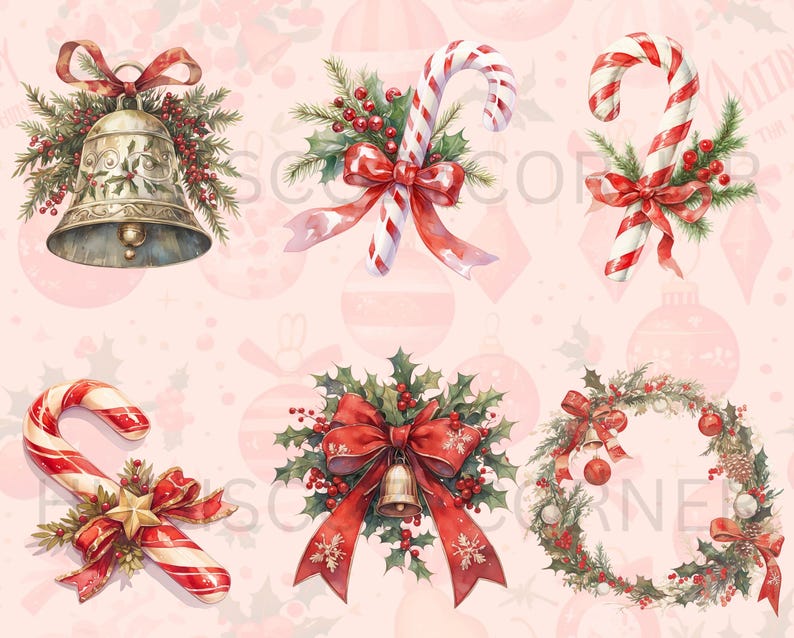 40 Christmas Elements Clipart, Watercolor Winter Christmas Ornaments ...