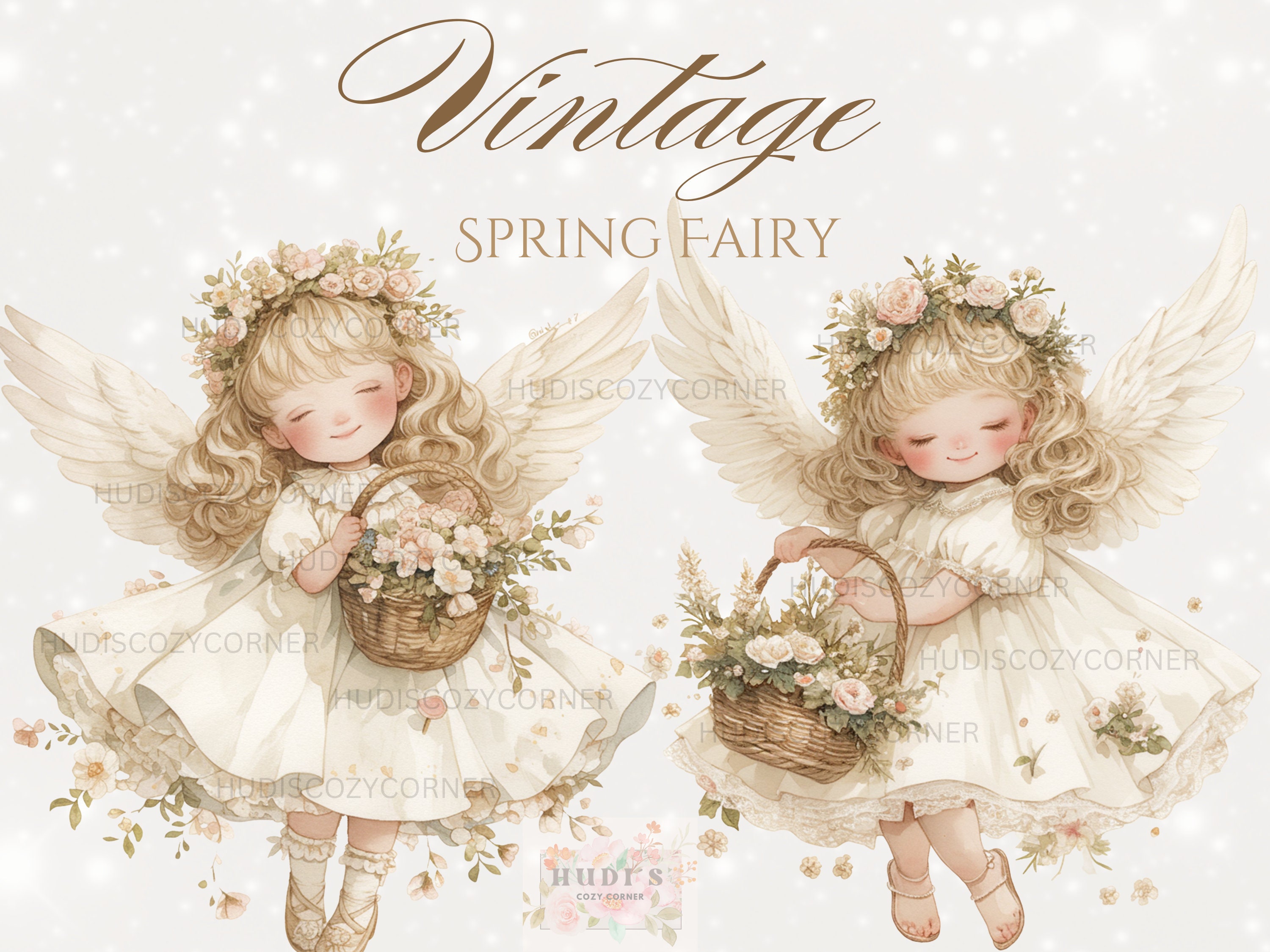 6 Vintage Spring Fairy Clipart, Cute Watercolor Floral Fairies Bundle ...