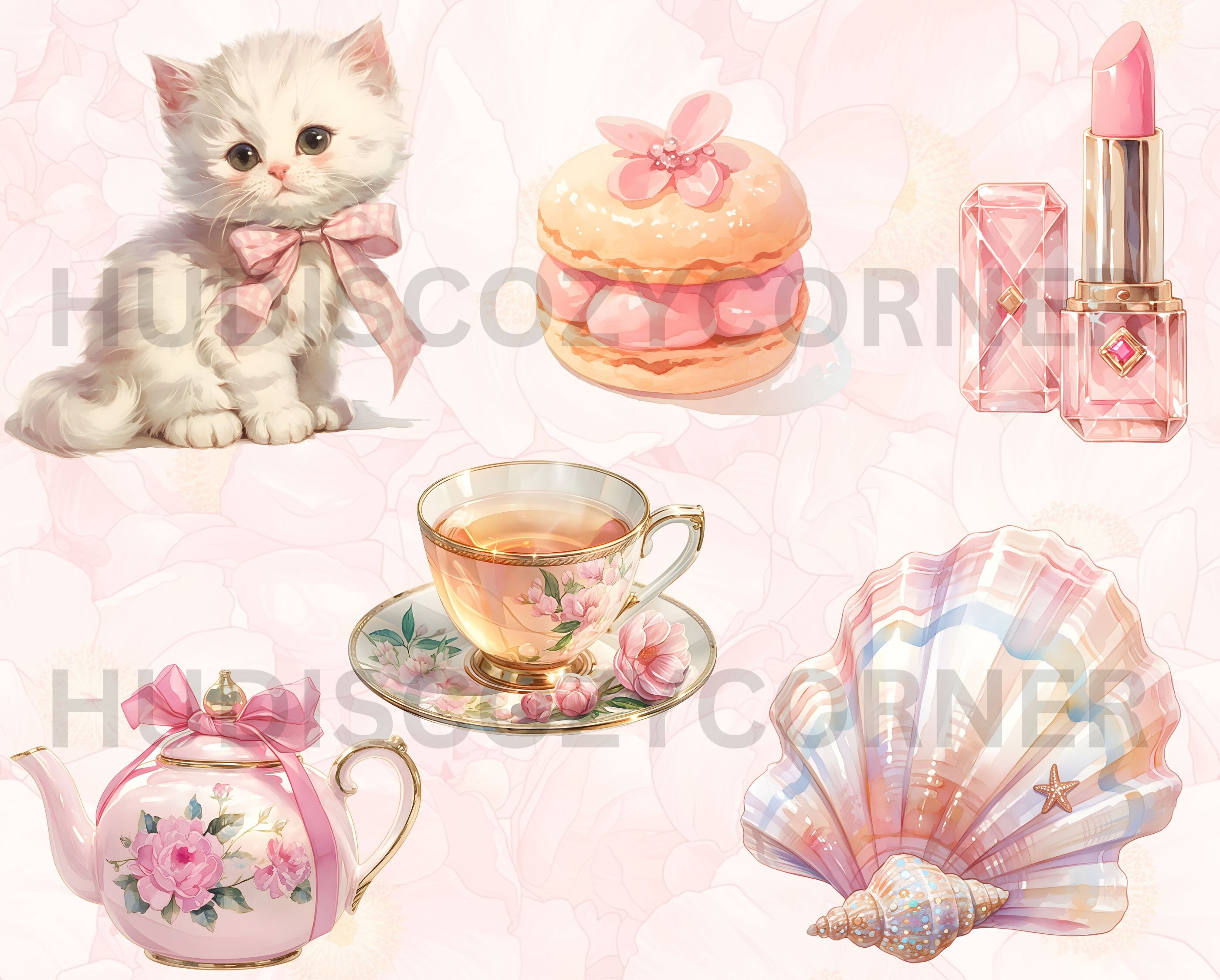 45 Coquette Aesthetics Clipart Bundle, Watercolor Vintage Soft Pink ...