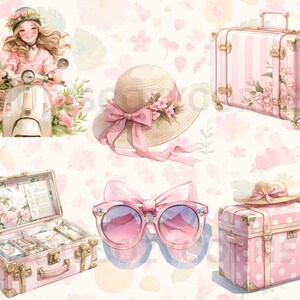 35 Pink Vacation Clipart Bundle, Coquette Aesthetics, Watercolor Soft ...