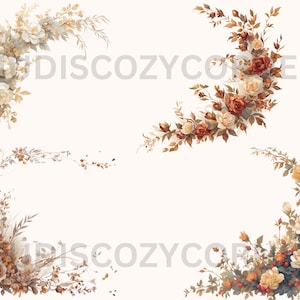 26 Autumn Rose Floral Border Clipart, Soft Watercolor Fall Rose Flower ...