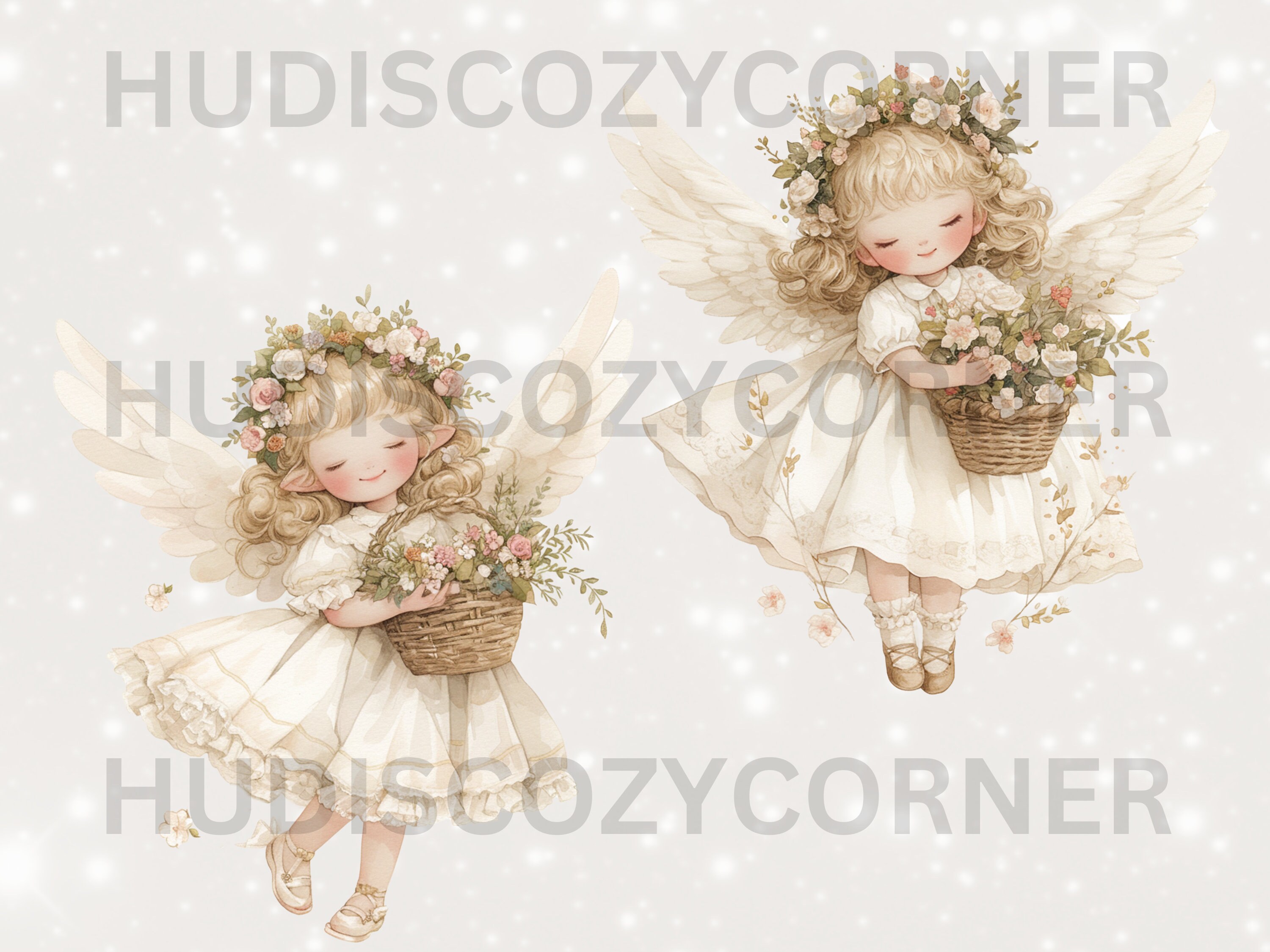 6 Vintage Spring Fairy Clipart, Cute Watercolor Floral Fairies Bundle ...