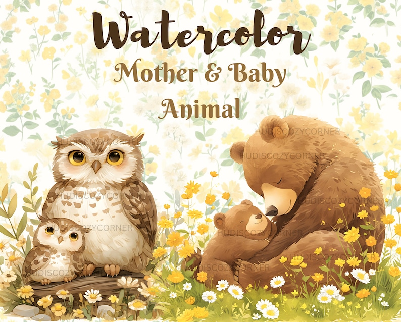 8 Mother and Baby Animal Clipart Bundle, Watercolor Cute Mothers Day ...