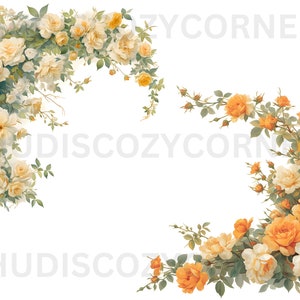 17 Rose Floral Border Clipart Bundle, Soft Watercolor Rose Flower ...