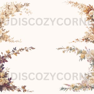 26 Autumn Rose Floral Border Clipart, Soft Watercolor Fall Rose Flower ...