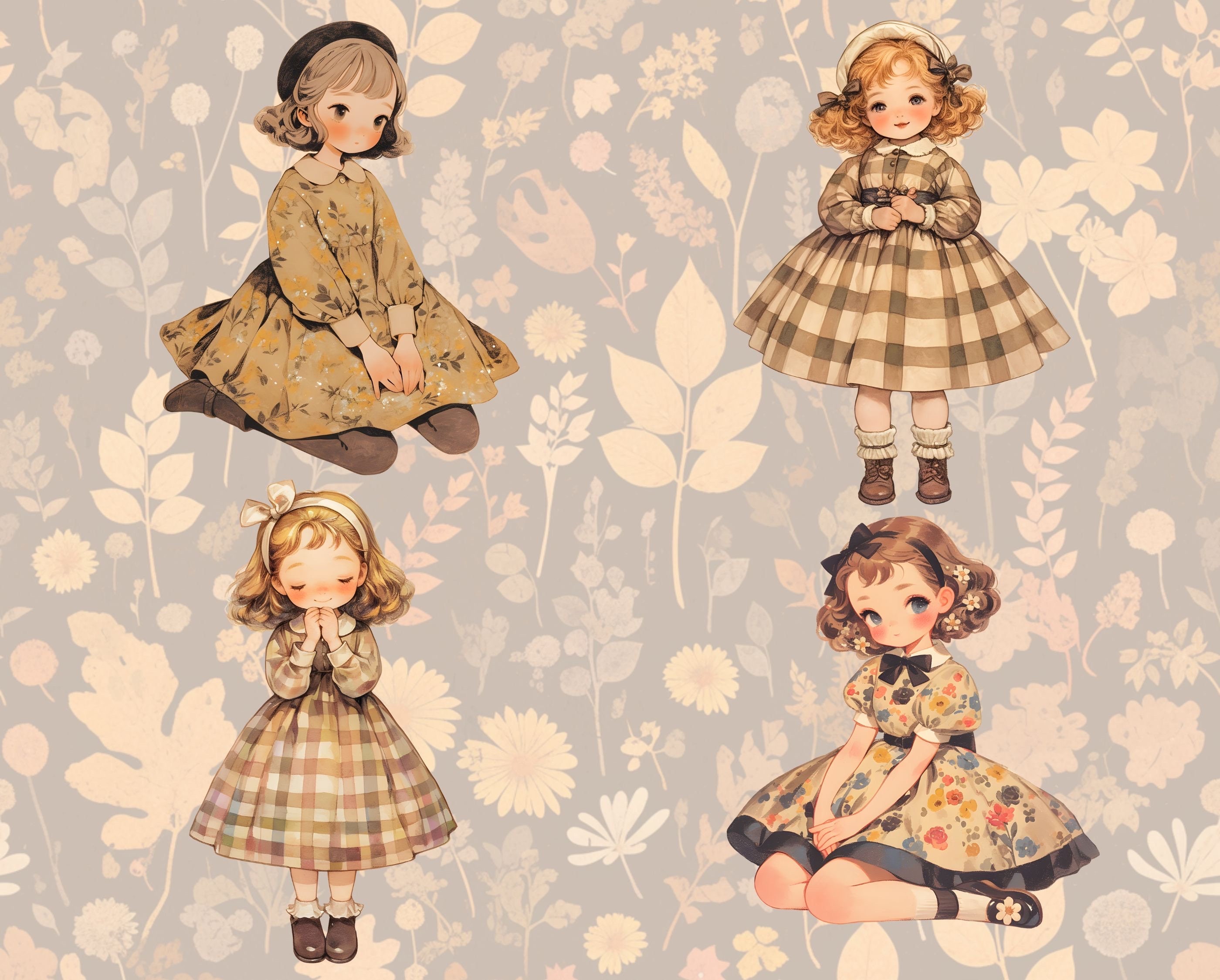 26 Vintage Fall Girl Clipart Bundle, Cute Watercolor Girls in Autumn ...