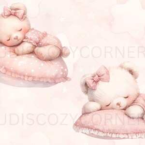 17 Cute Sleeping Teddy Bear Clipart Bundle, Watercolor Pink Teddies on ...