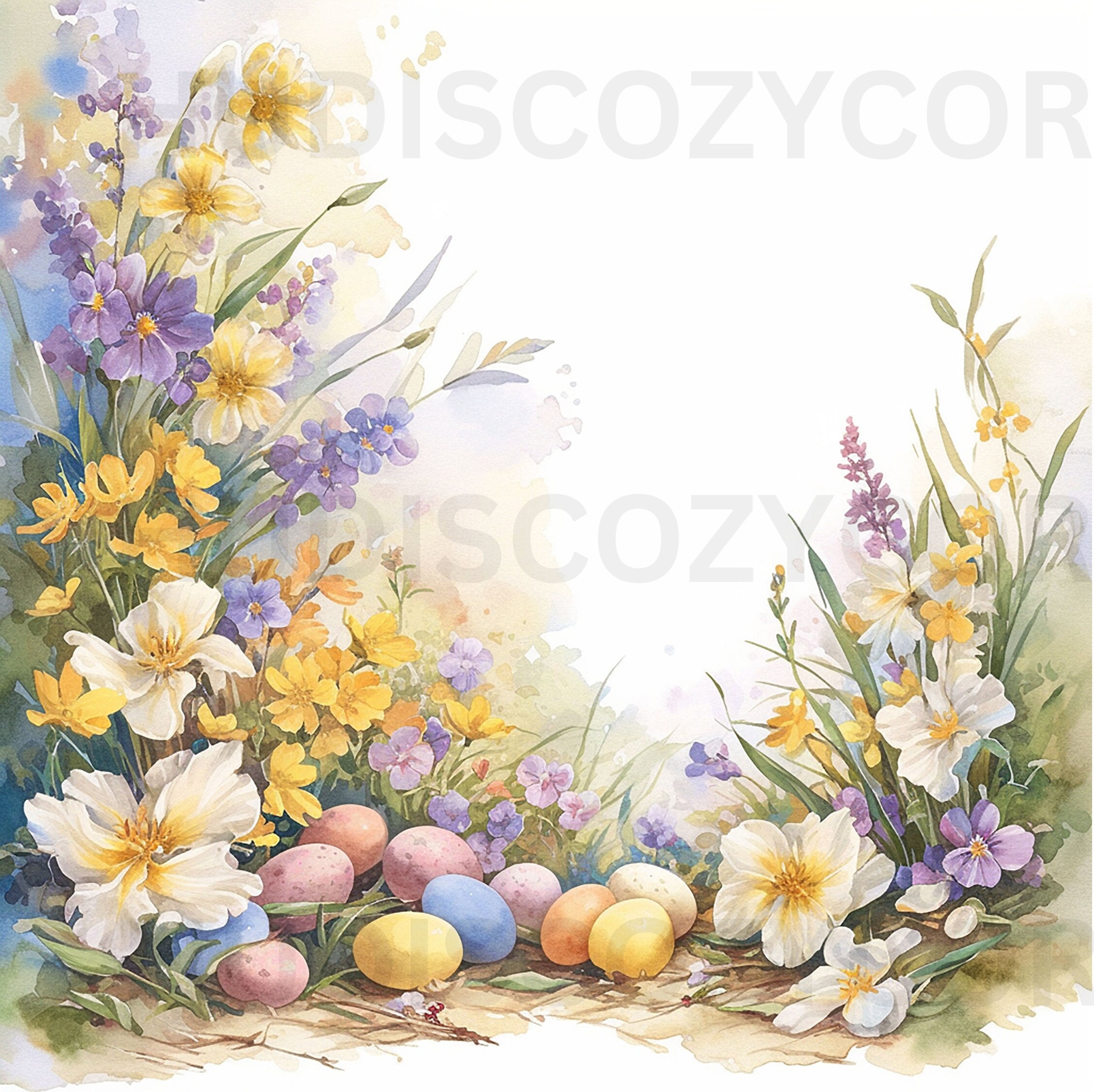 15 Easter Flower Clipart Border, Watercolor Spring Corners, JPG Bundle ...