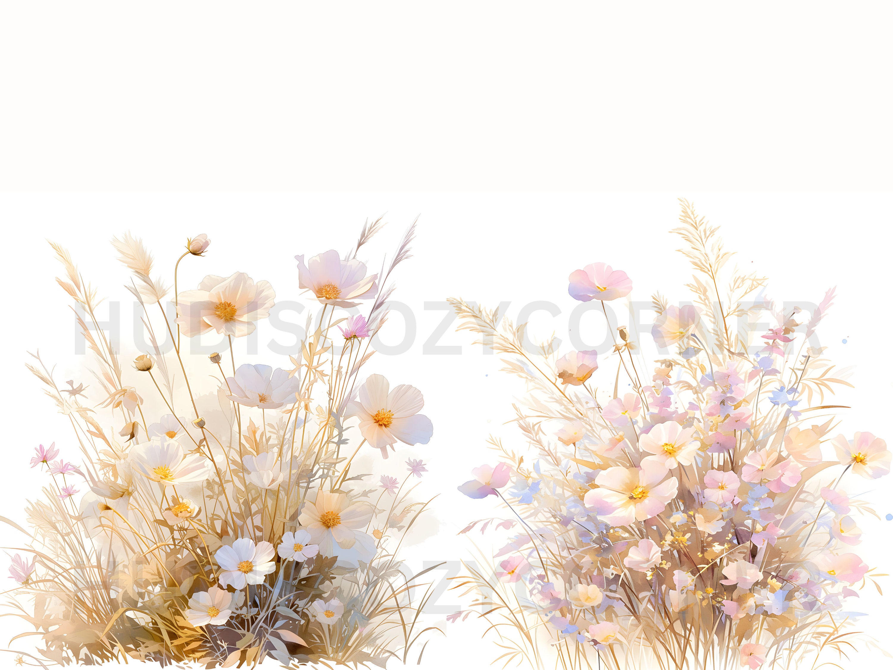 7 Watercolor Wildflower Clipart Border, Wild Floral JPG Corners ...