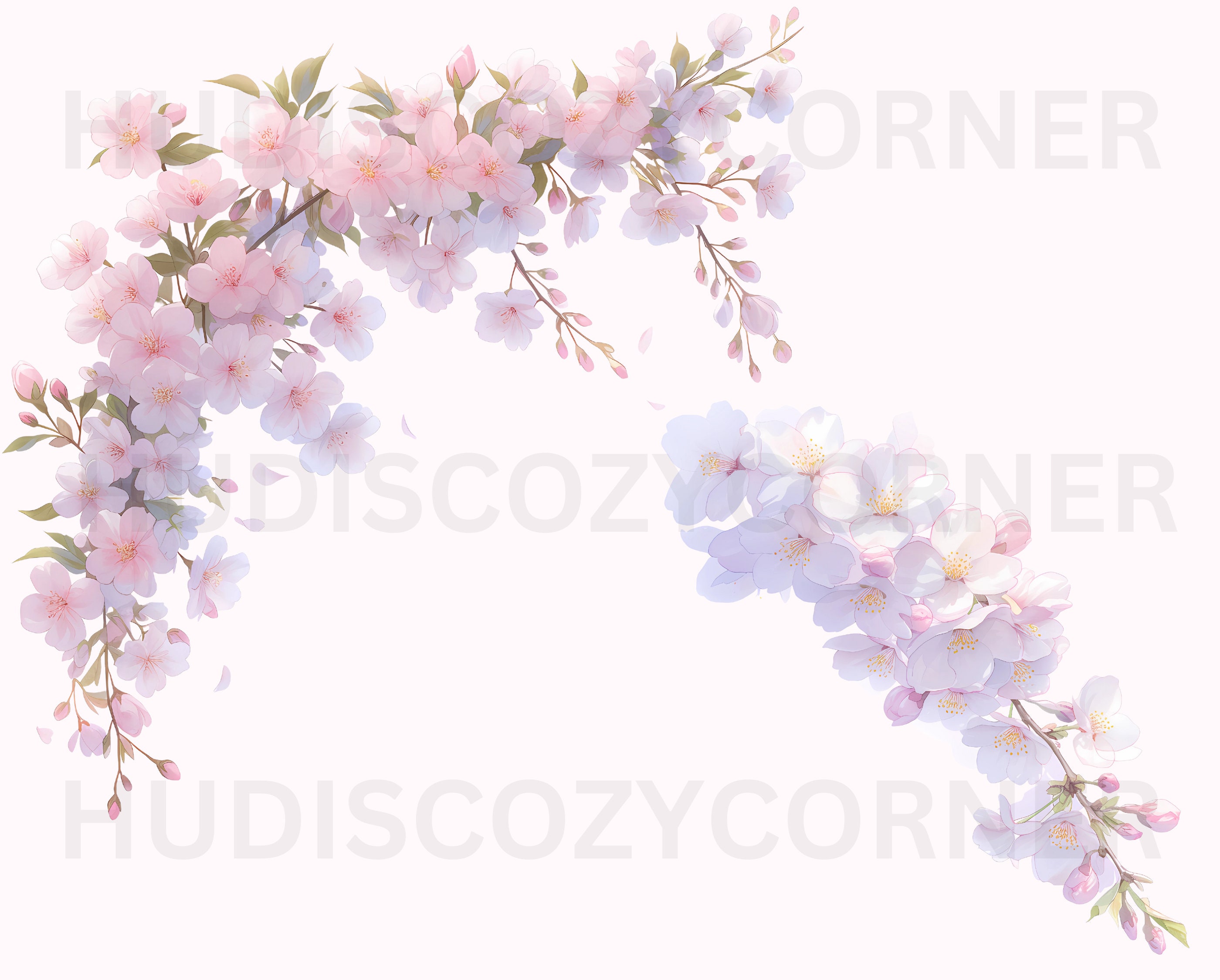 14 Watercolor Sakura Border Clipart, Cherry Blossom Decorative Corner ...