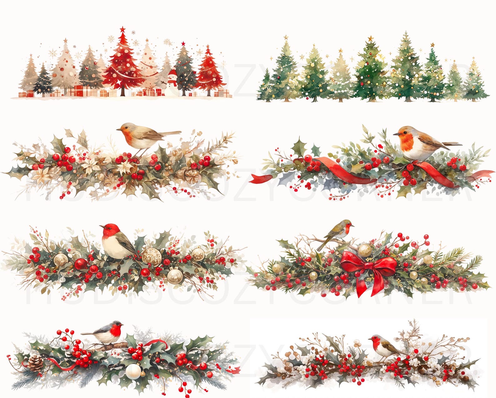 45 Christmas Border Garland Clipart, Watercolor Festive Christmas ...