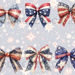 22 Coquette 4th of July Bow Clipart, Watercolor Retro Ribbon of ...