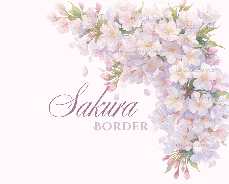14 Watercolor Sakura Border Clipart, Cherry Blossom Decorative Corner ...