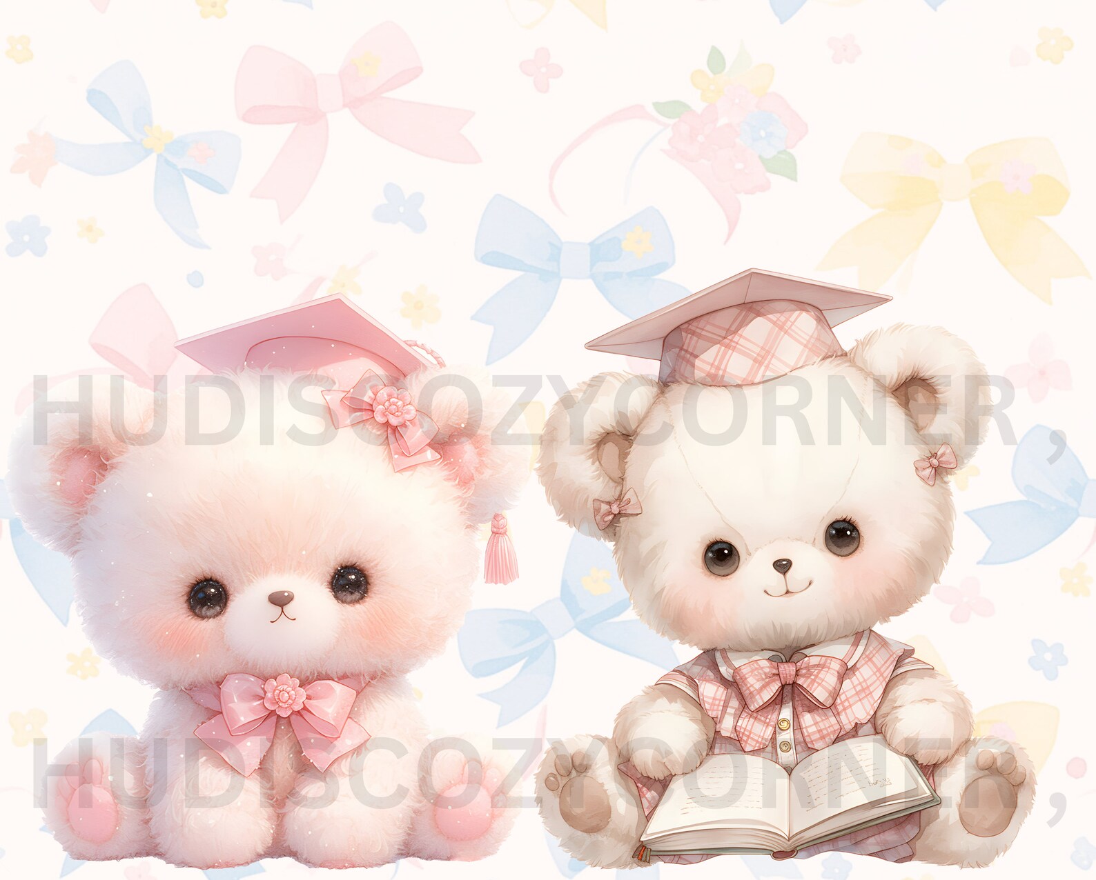 15 Graduating Teddy Bear Clipart Bundle, Watercolor Cute Grad Bear ...