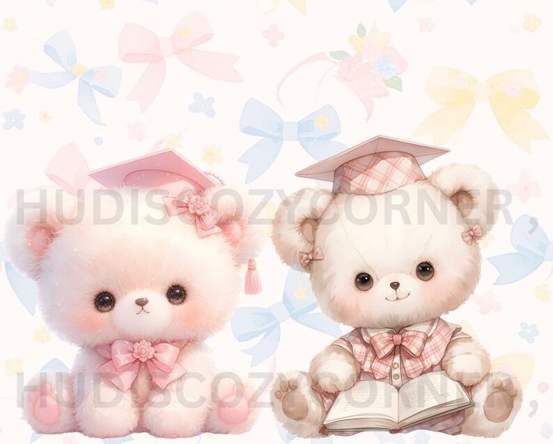 15 Graduating Teddy Bear Clipart Bundle, Watercolor Cute Grad Bear ...