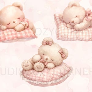 17 Cute Sleeping Teddy Bear Clipart Bundle, Watercolor Pink Teddies on ...