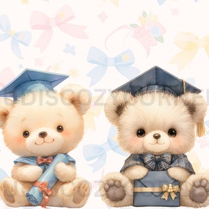 15 Graduating Teddy Bear Clipart Bundle, Watercolor Cute Grad Bear ...