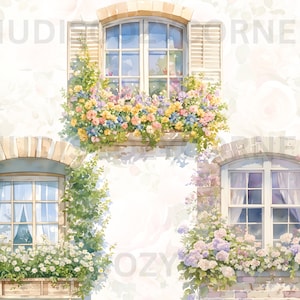 20 Spring Floral Window Clipart, Spring Flower Window View Bundle, Cozy ...