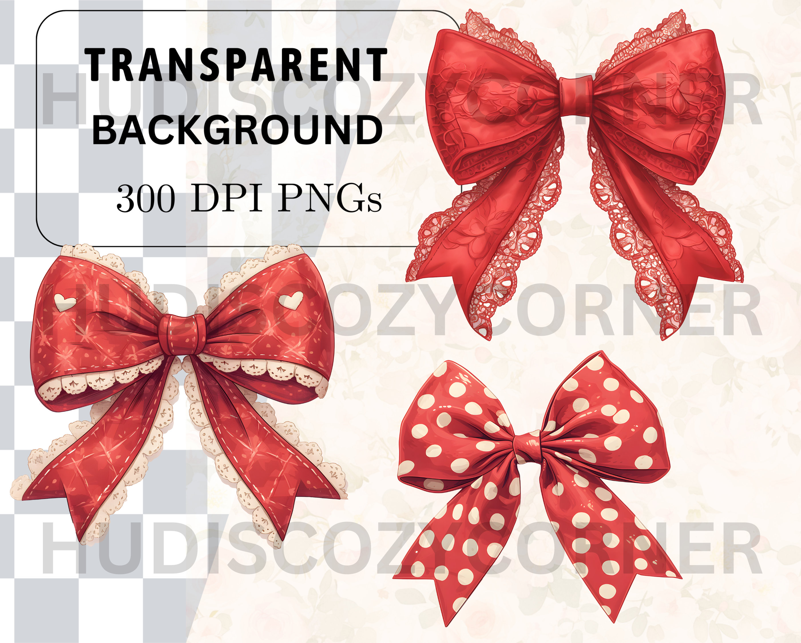 30 Cute Red Gingham Bow Clipart Bundle, Watercolor Red Coquette Bows ...