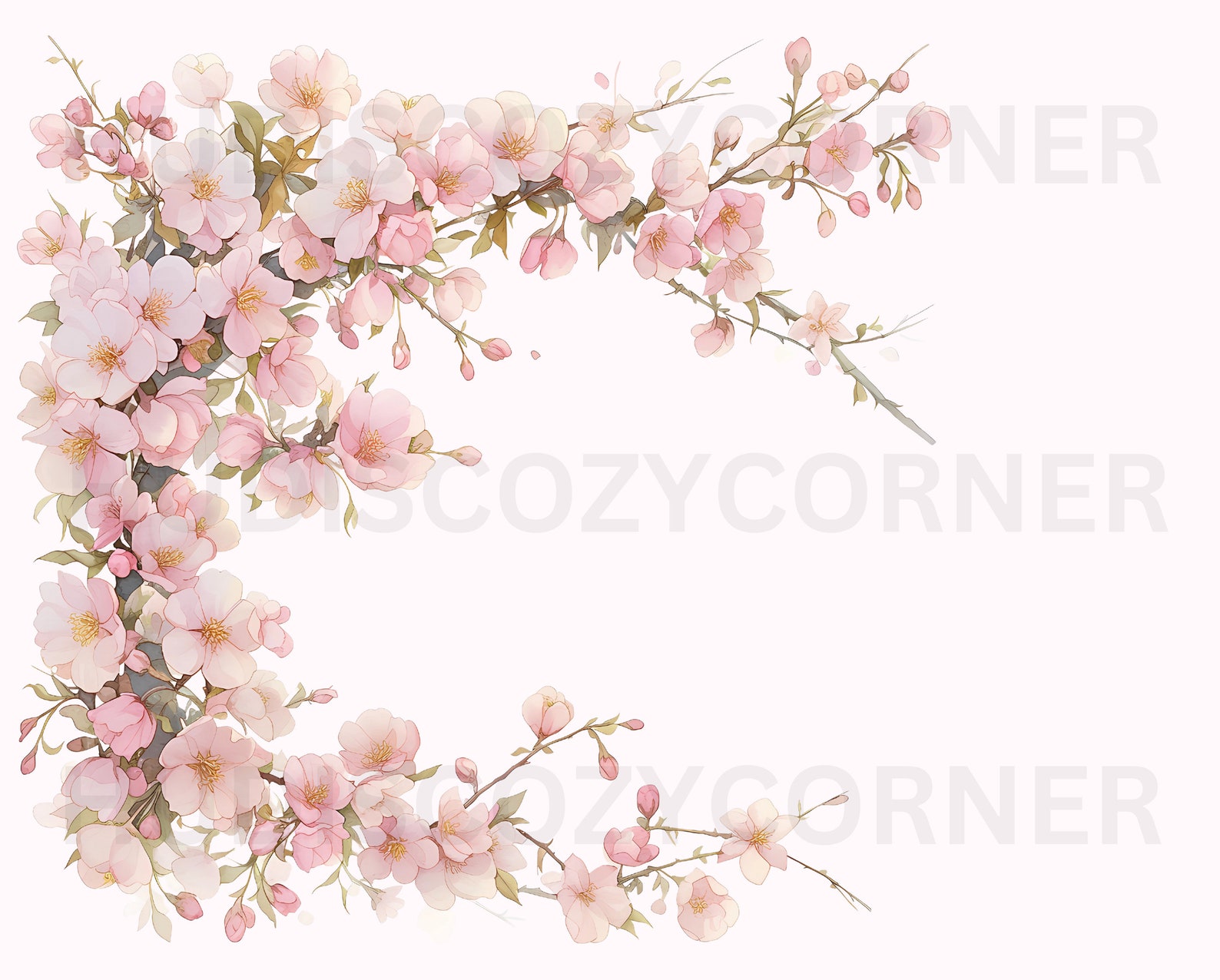 14 Watercolor Sakura Border Clipart, Cherry Blossom Decorative Corner ...