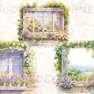 20 Spring Floral Window Clipart, Spring Flower Window View Bundle, Cozy ...