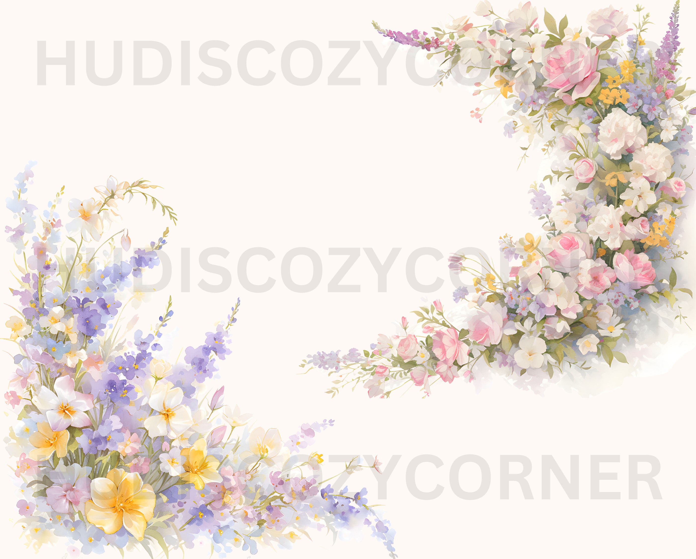 17 Summer Flower Border Clipart, Watercolor Floral Decorative Corner ...
