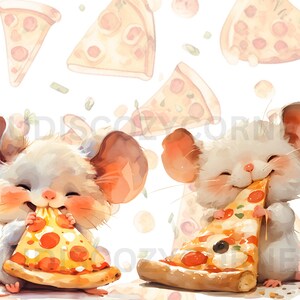 10 Cute Mice Eating Pizza Clipart, Printable Watercolor Mouse Bundle ...
